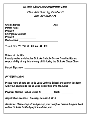Fillable Online St. Luke Cheer Clinic Registration Form Fax Email Print - pdfFiller