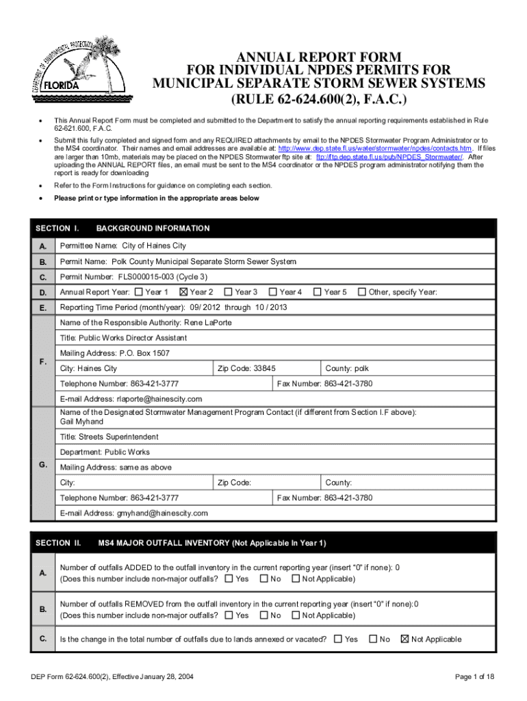 Fillable Online polk wateratlas usf Annual Report Form-Individual NPDES ...