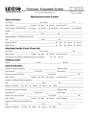 Fillable Online Tuscany Children Clinic Registration Form Fax Email ...