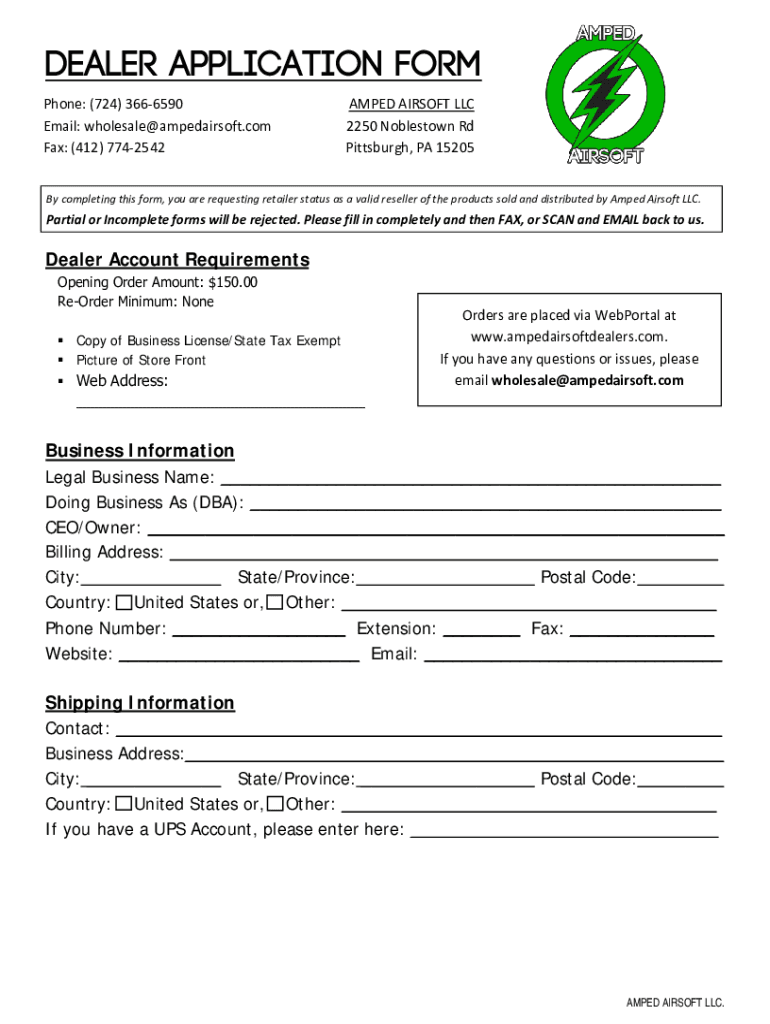 Fillable Online DEALER APPLICATION FORM Fax Email Print - pdfFiller