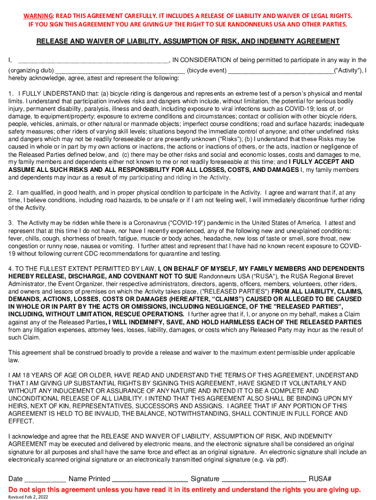 Fillable Online life time event waiver, assumption of risk, release of ...