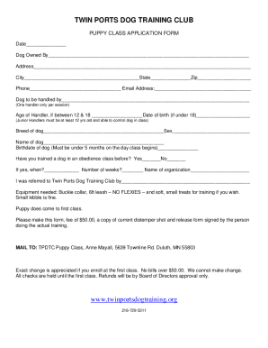 Fillable Online Puppy Class Application Form Fax Email Print - pdfFiller