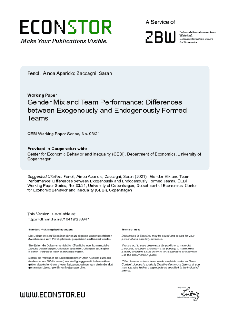 Fillable Online Gender Mix and Team Performance: Differences between ...
