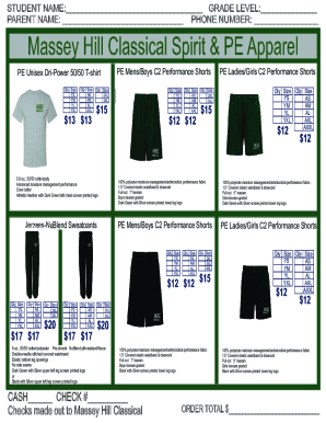 Fillable Online PE and Spirit Wear Order Form Fax Email Print - pdfFiller