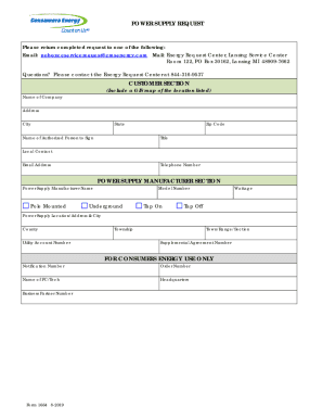 Fillable Online POWER SUPPLY REQUEST CUSTOMER SECTION POWER ... Fax ...