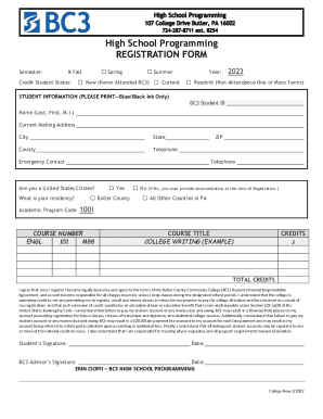 Fillable Online High School Programming Registration Form - BC3 Fax Email Print - pdfFiller