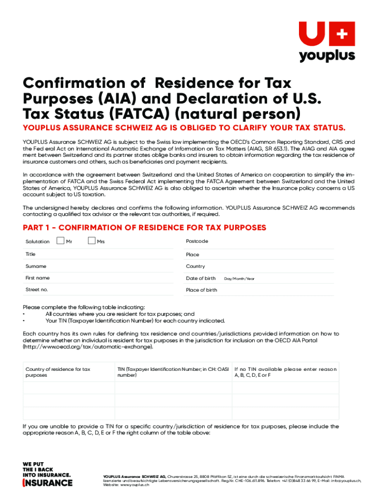 Fillable Online US Tax Status Declaration and Confirmation of Residence ...