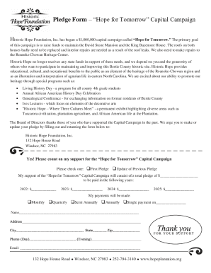 Fillable Online Pledge Form Hope for Tomorrow Capital Campaign Fax ...