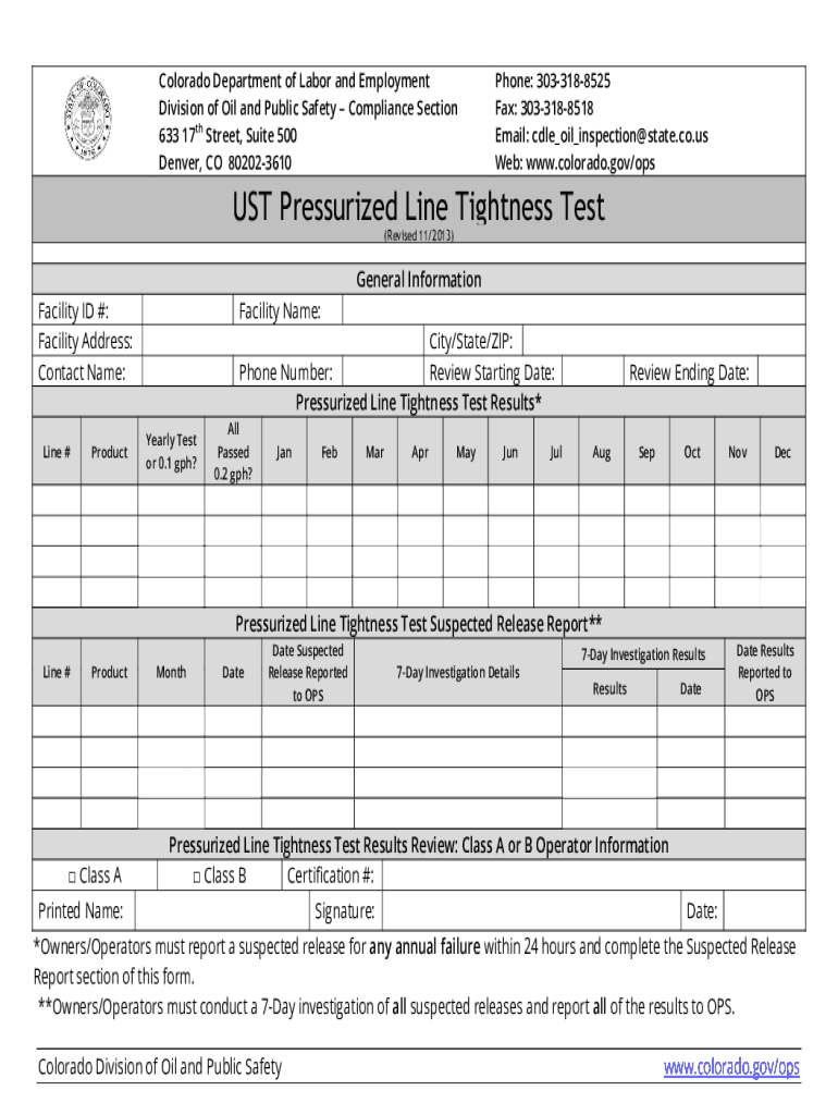 Fillable Online UST Pressurized Line Tightness Test Fax Email Print ...