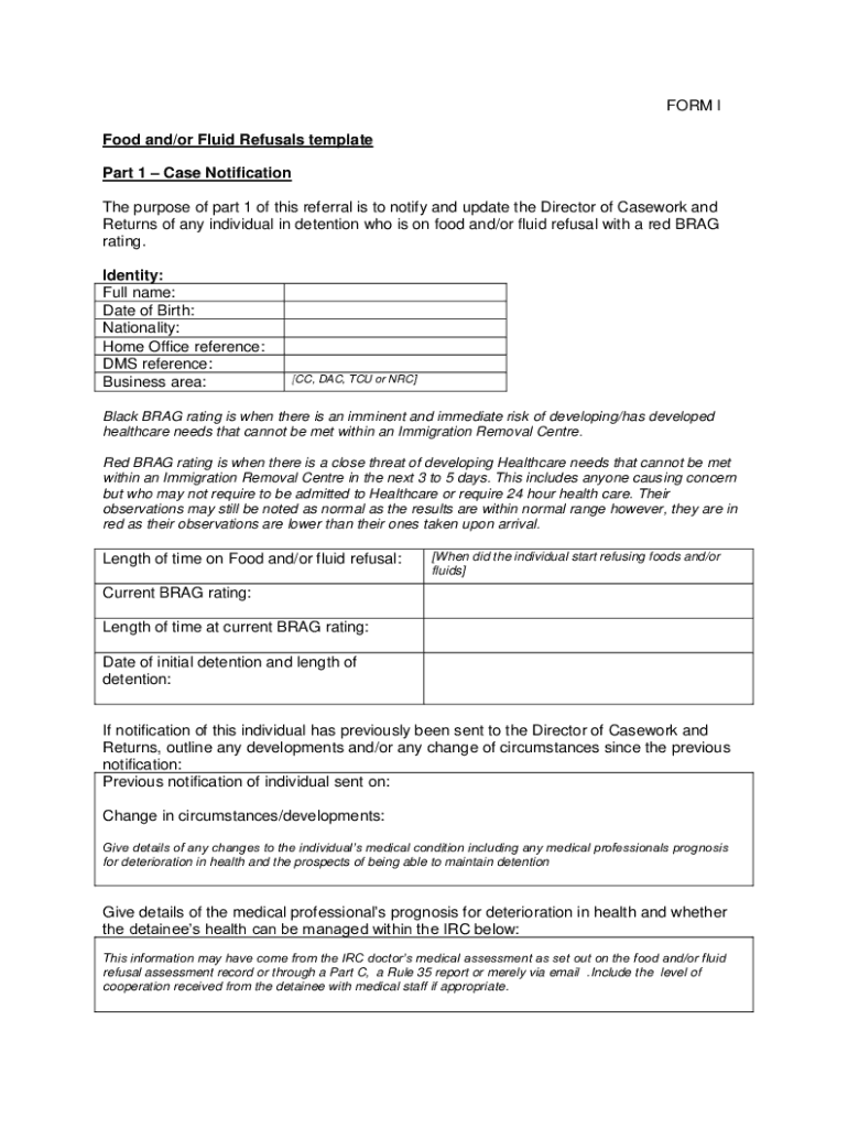 Fillable Online Form I - Food and or Fluid Refusals template Fax Email ...