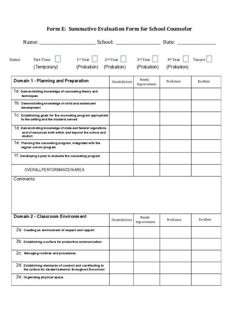 Fillable Online Summative Evaluation Form for School Counselor Name Fax ...