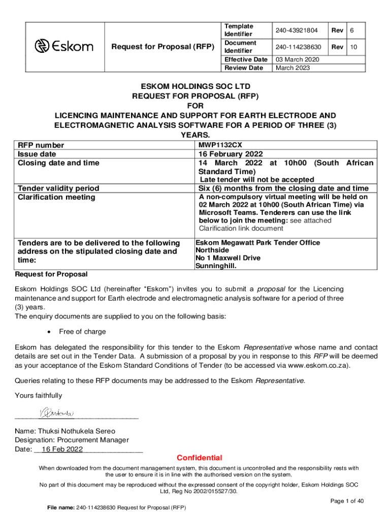 Fillable Online Request for Proposal (RFP) Confidential ESKOM ... Fax Email Print - pdfFiller