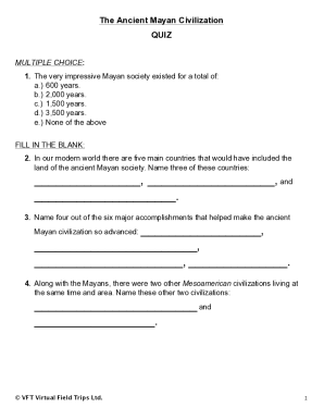 Fillable Online The Ancient Mayan Civilization QUIZ MULTIPLE CHOICE Fax ...