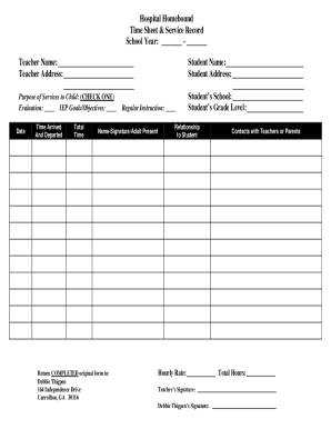 Fillable Online Hospital Homebound Time Sheet & Service Record School ...