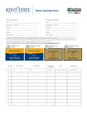 Fillable Online KSU Name Tag Order Form Fax Email Print - pdfFiller