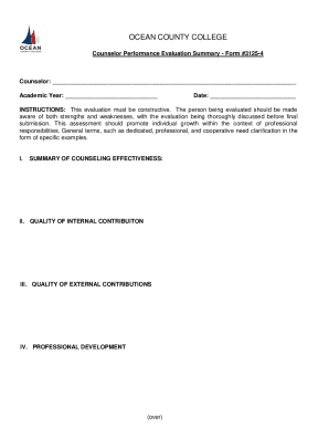 Fillable Online Counselor Performance Evaluation Summary - Form #3125-4 ...