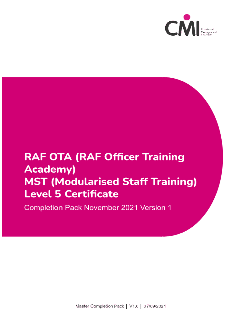 Fillable Online RAF OTA Level 5 Certificate Completion Pack Fax Email ...