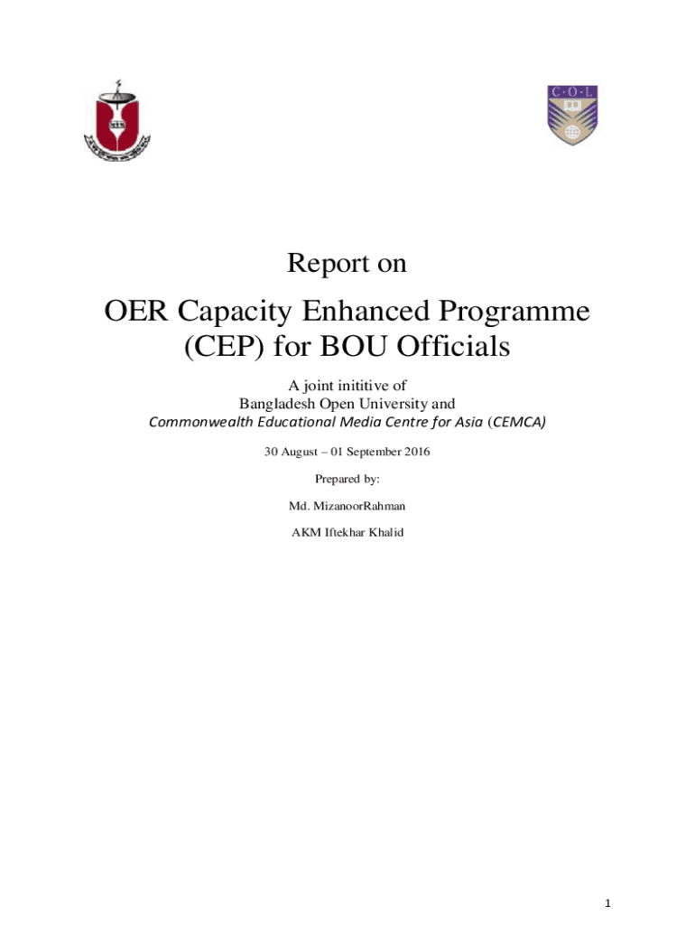 Fillable Online Report on OER Capacity Enhanced Programme (CEP) for BOU ...