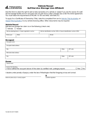 Fillable Online Vehicle/Vessel Self-Service Storage Lien Affidavit ...