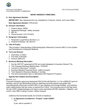 Fillable Online GRANT REQUEST FORM (GRF) A. New Agreement ... Fax Email Print - pdfFiller