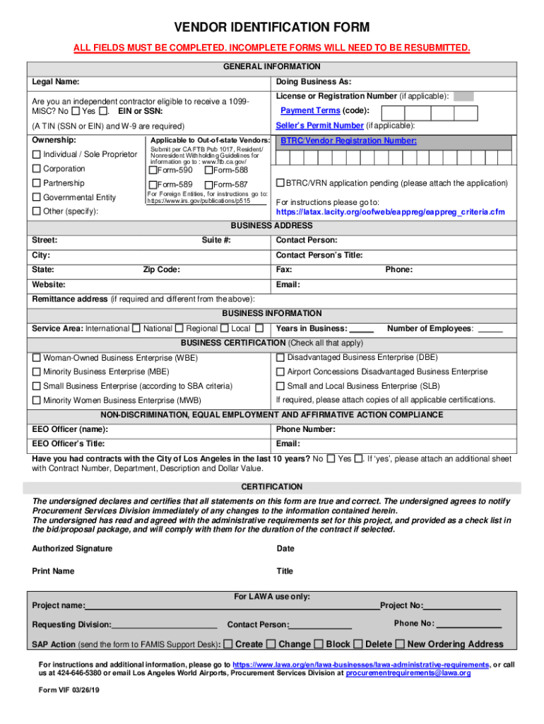 Fillable Online Vendor Identification Form Fax Email Print - pdfFiller
