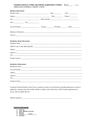 Fillable Online International Wire Transfer Agreement Form Fax Email Print - pdfFiller