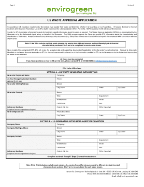 Fillable Online Waste Approval Application for US clients Version 5 Fax ...