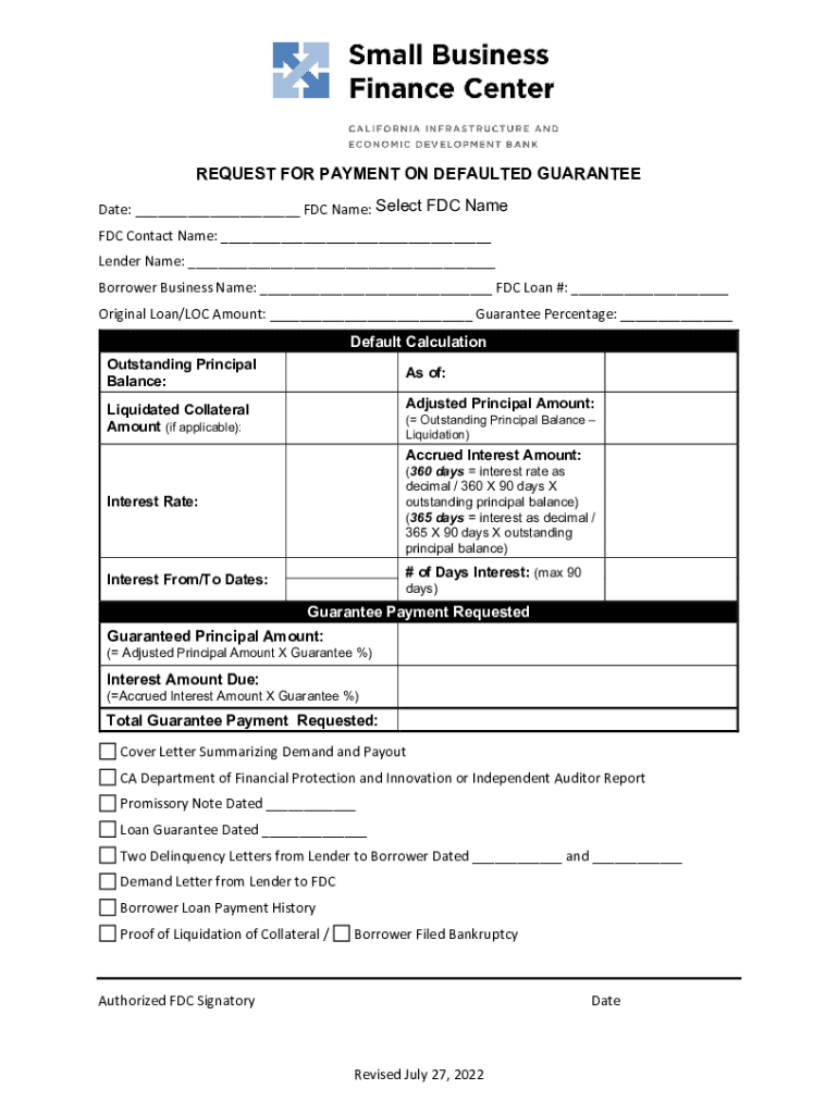 Fillable Online ibank ca Request for Payment on Defaulted Guarantee Fax ...