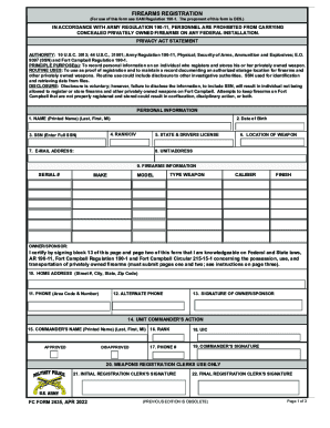 Fillable Online FC FORM 2635 FIREARMS REGISTRATION - Fort ... Fax Email ...