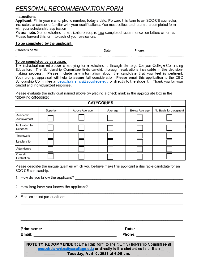 Fillable Online Personal Letter of RecommendationSamples & PDF Form Fax ...