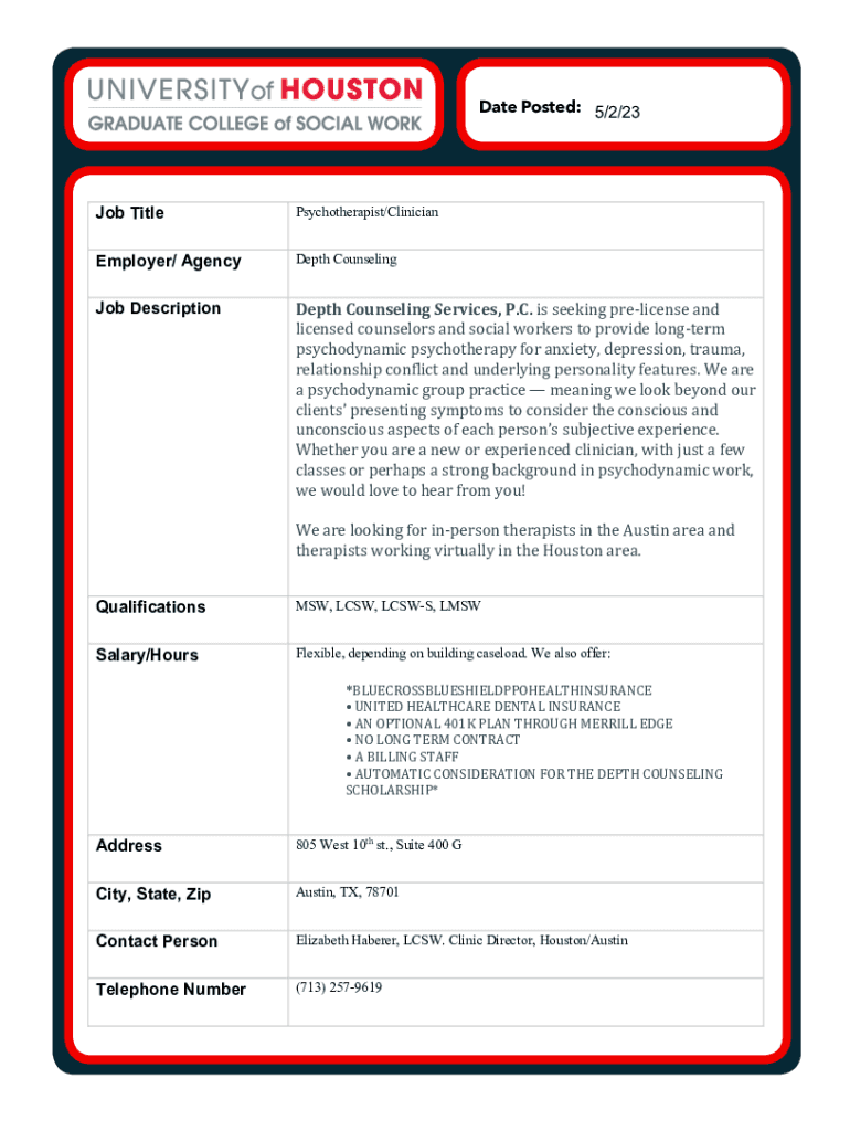 Fillable Online UH Depth Job Form .doc Fax Email Print - pdfFiller