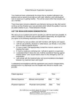 Fillable Online Patient Behavior Expectation Agreement Your treatment ...