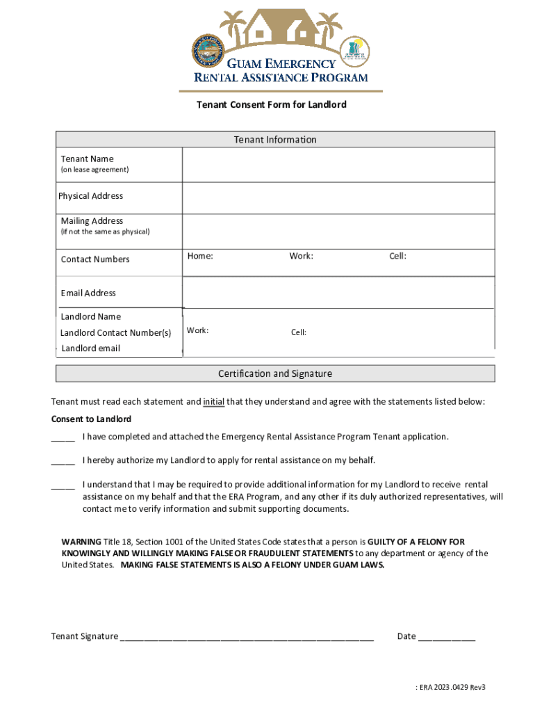 Fillable Online doa guam Tenant Consent Form for Landlord Fax Email ...
