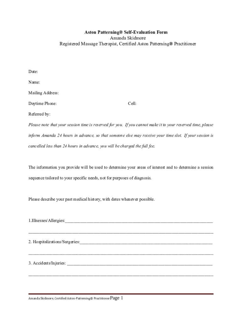 Fillable Online Aston Patterning Self-Evaluation Form Amanda Skidmore ...