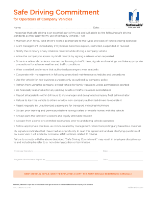 Fillable Online Safe Driving Commitment Form (Company-Owned Vehicles ...