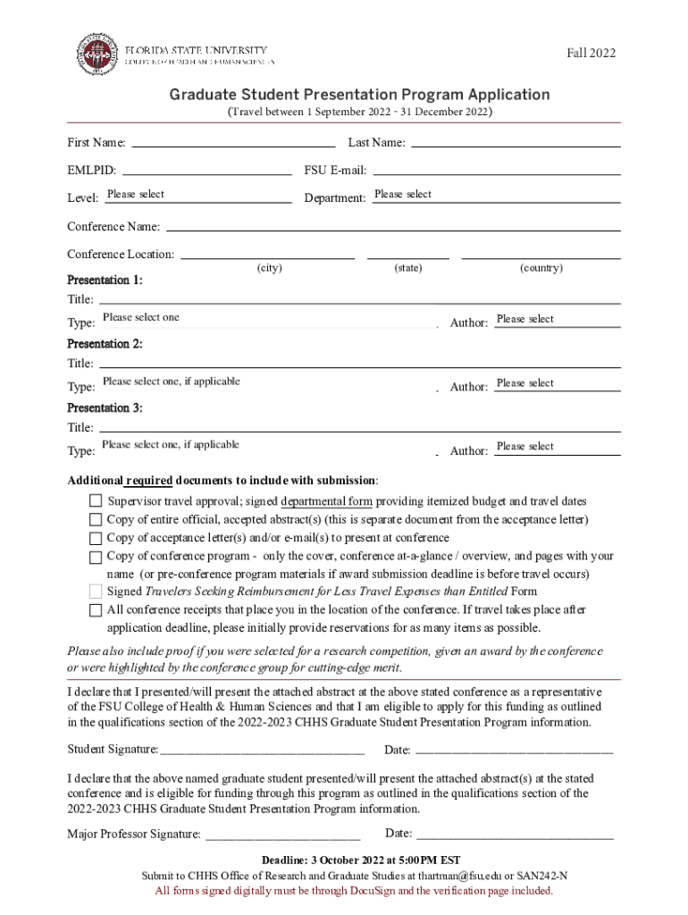 Fillable Online Graduate Student Presentation Program Application Fax Email Print - pdfFiller
