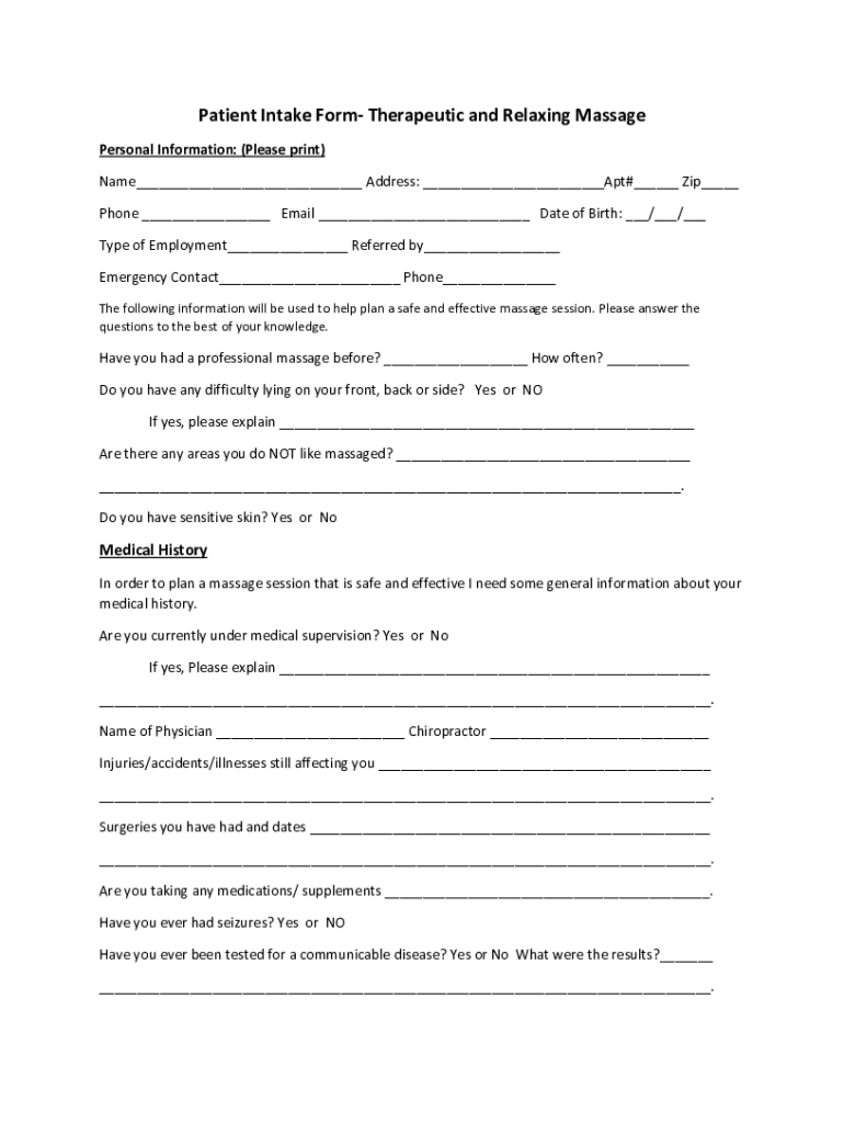 Fillable Online Kelly Conlin Bodywork // Intake Form Today's date Fax ...