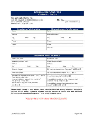Fillable Online icc illinois HHG Informal Complaint Form.docx Fax Email ...