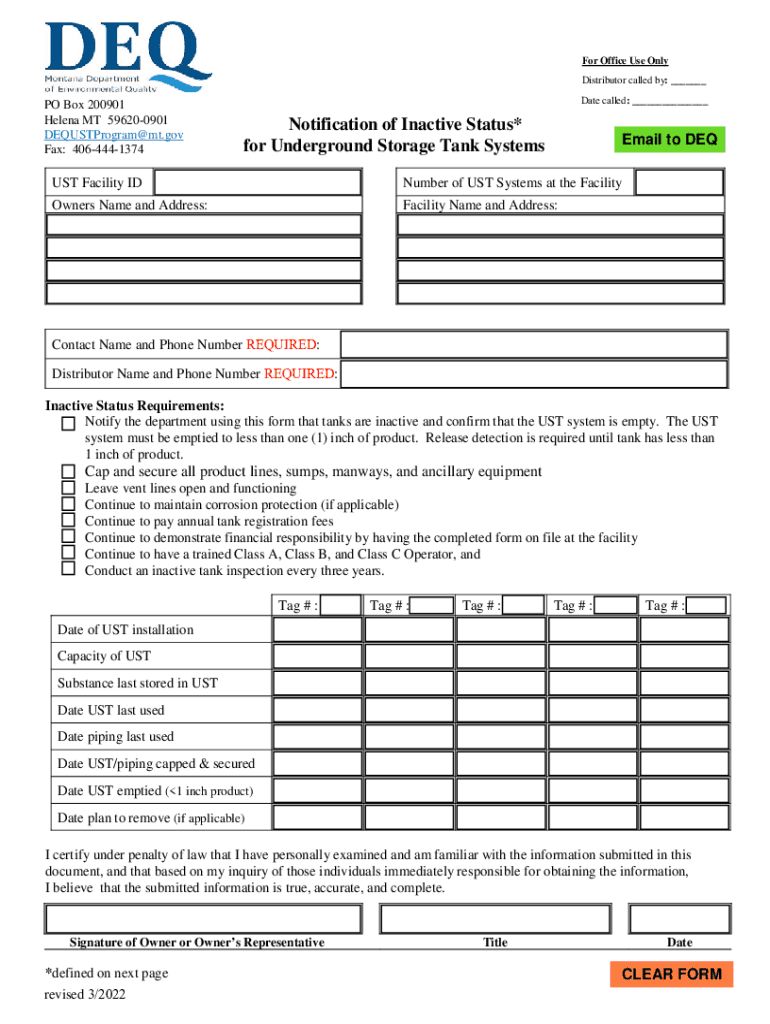 Fillable Online deq mt application for underground storage tank installer/remover ... Fax Email ...