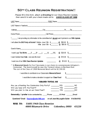 Fillable Online Class of '73 50th Anniversary Reunion Fax Email Print ...