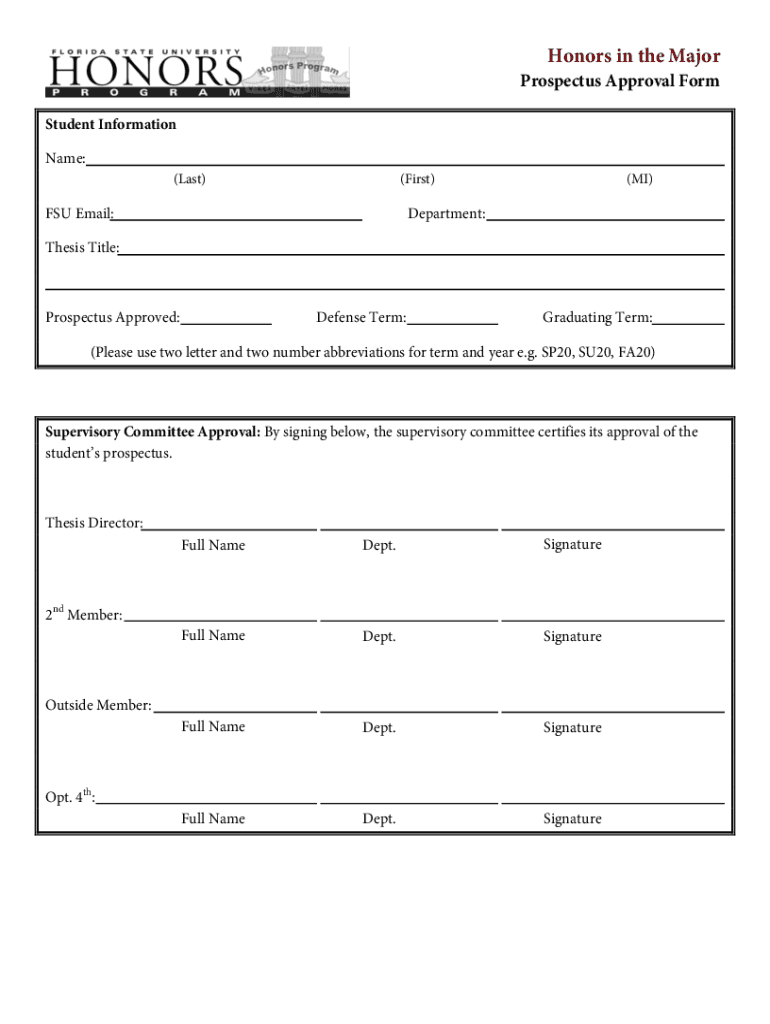 Fillable Online honors fsu Honors in the Major Handbook, Forms, and Resources Fax Email Print ...