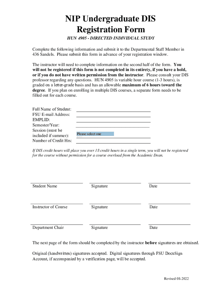 Fillable Online NIP Undergraduate DIS Registration Form Fax Email Print - pdfFiller
