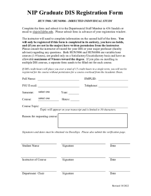 Fillable Online NIP Graduate DIS Registration Form Fax Email Print ...