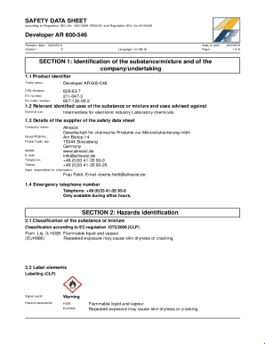 Fillable Online SAFETY DATA SHEET Developer AR 600-546 SECTION 1 ... Fax Email Print - pdfFiller