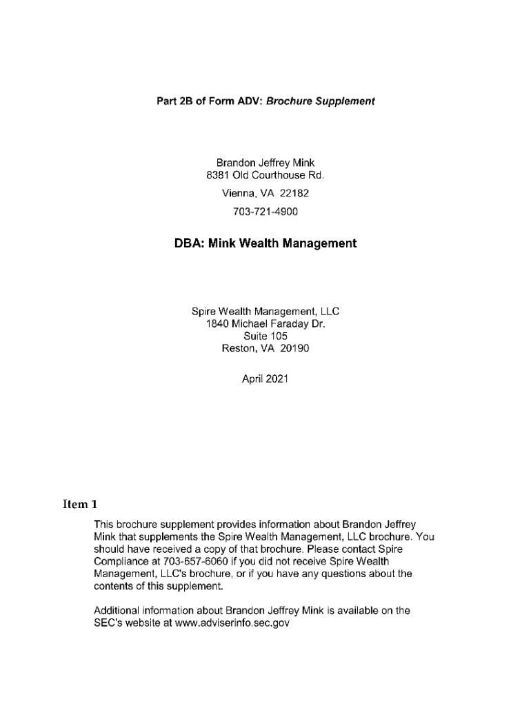 Fillable Online Part 2B of Form ADV: Brochure Supplement Brandon ...