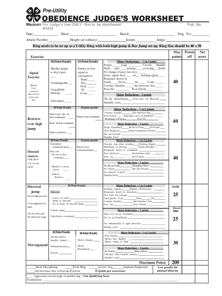 Fillable Online sample obedience judge's worksheet Fax Email Print ...