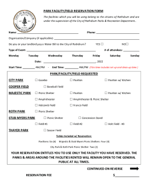 Fillable Online PARK FACILITY/FIELD RESERVATION FORM Fax Email Print - pdfFiller