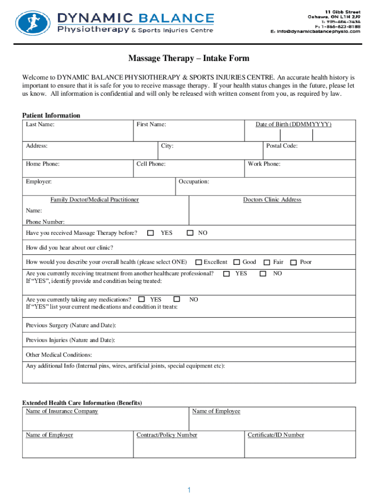 Fillable Online Patient Info / Forms - Dynamic Rehab Physical Therapy ...