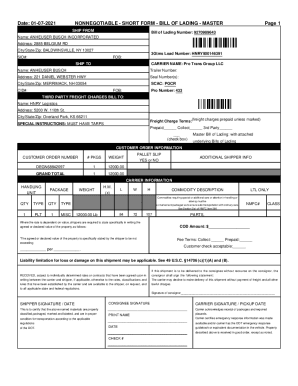Fillable Online Bill of Lading - Bill of Lading Short Form Not ...