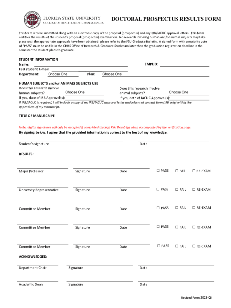 Fillable Online Doctoral Prospectus Results Form Fax Email Print - pdfFiller